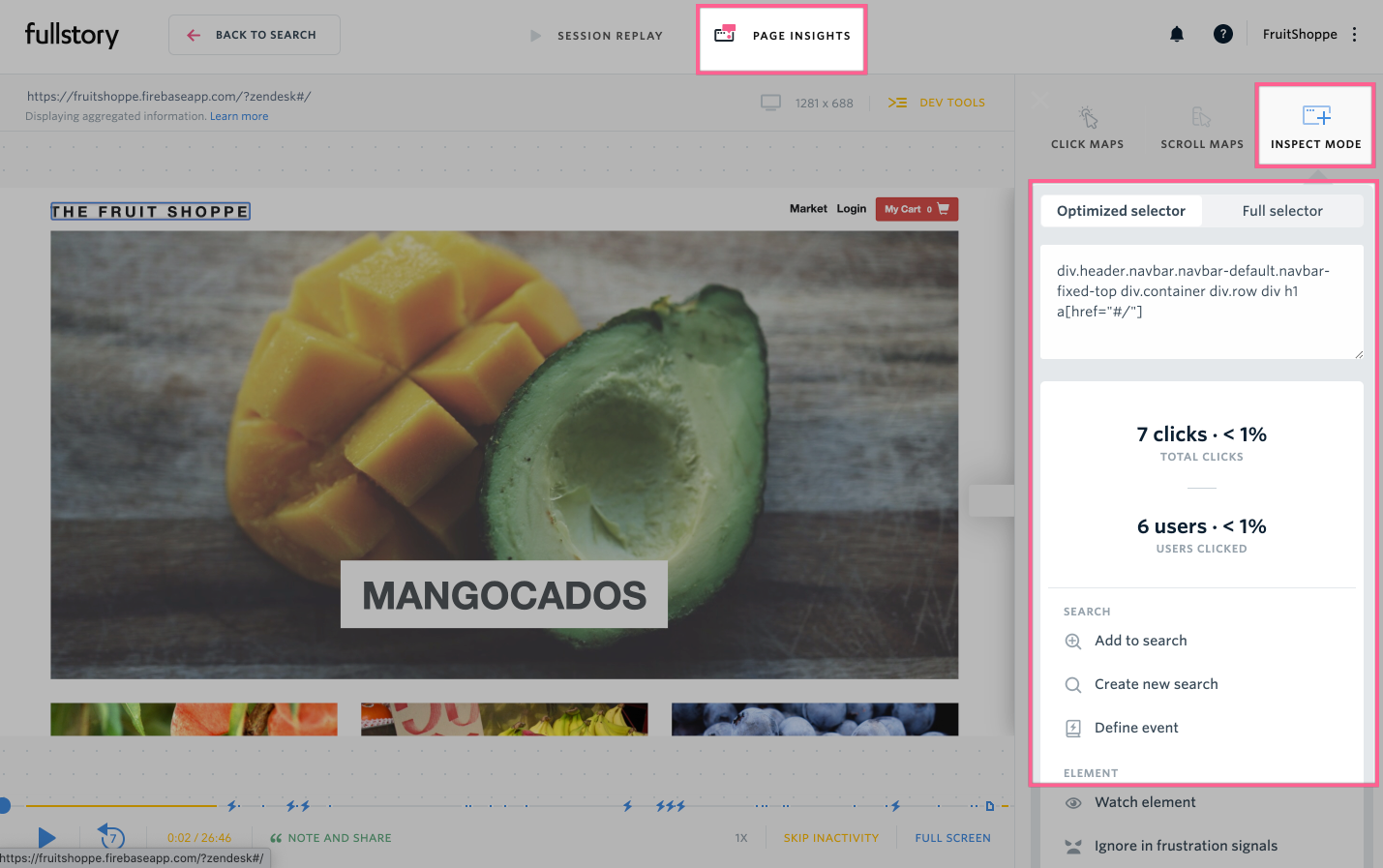Building a search with Inspect Mode – FullStory Support