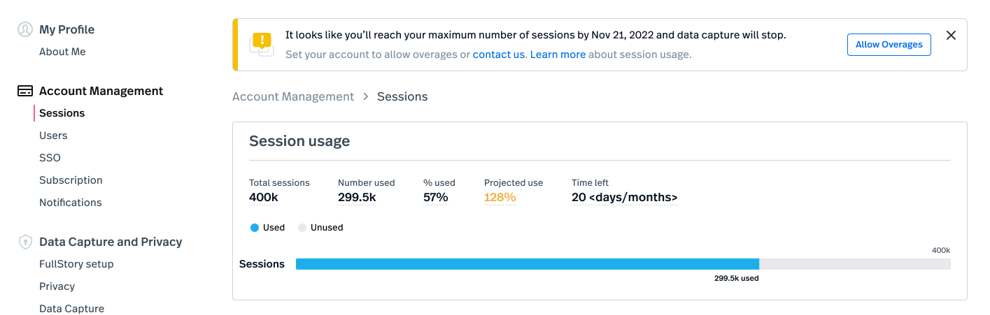 Session Overages – Fullstory Help Center